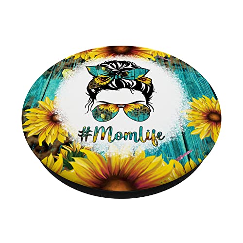 Mom Life Sunflower Messy Bun Bleached Effect Women PopSockets Swappable PopGrip