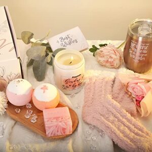 FAYODO Christmas day Gifts For Women - 11 Pcs Relaxing Spa Gift Boxes For Her, Happy Birthday Friendship Gift Sets for Women Friends Sister Mom Wife Girlfriend With Wine Tumbler Candle