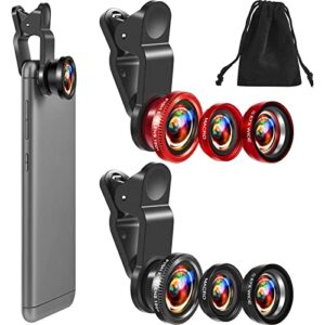 2 pack universal 3 in 1 camera lens kit phone camera lens clip fisheye lens macro lens wide angle lens cell phone lens attachments compatible with most smartphones for video, live show, vlog