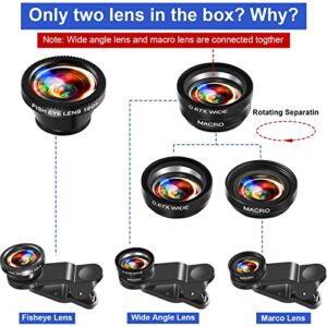 2 Pack Universal 3 in 1 Camera Lens Kit Phone Camera Lens Clip Fisheye Lens Macro Lens Wide Angle Lens Cell Phone Lens Attachments Compatible with Most Smartphones for Video, Live Show, Vlog