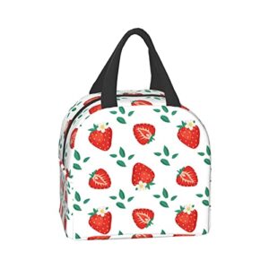 Ucsaxue Cute Strawberry Leaves and Flowers Lunch Bag Small Insulated Lunch Box with Front Pocket Aesthetic Lunch Bags for Girls Boys Freezable Bento Box Women Men Lunch Boxes