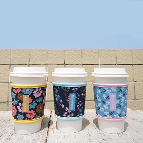 WK IEASON Reusable Hot Coffee Cup Insulator Sleeves Neoprene Hot Coffee and Tea Cup Holder Sleeves Cover Reusable 16-24OZ for Starbucks Coffee, McDonalds, Dunkin Donuts, More (Floral patterns)