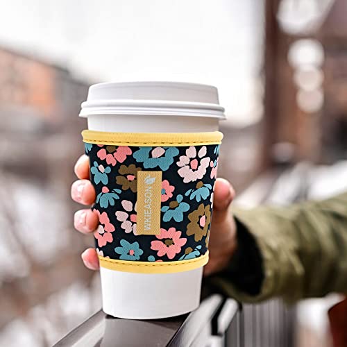 WK IEASON Reusable Hot Coffee Cup Insulator Sleeves Neoprene Hot Coffee and Tea Cup Holder Sleeves Cover Reusable 16-24OZ for Starbucks Coffee, McDonalds, Dunkin Donuts, More (Floral patterns)