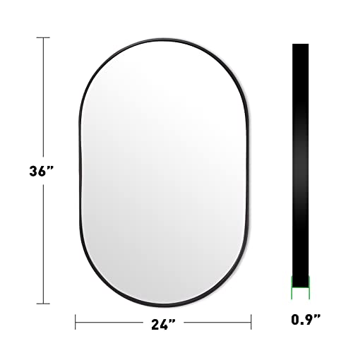 zenmag Black Oval Mirror, 24"x36" Oval Bathroom Mirror, Large Mirror with Metal Frame, Black Vanity Mirror, Wall Mounted Mirror for Bathroom, Entryway, Living Room, Vertical or Horizontal Hanging