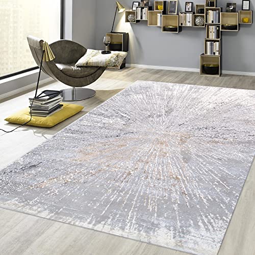 Pasargad Home Starburst Collection Polypropyle & Polyester White/Grey Patterned Living Room Bedroom Dining Home Office Area Rug 4' 0" X 6' 0"