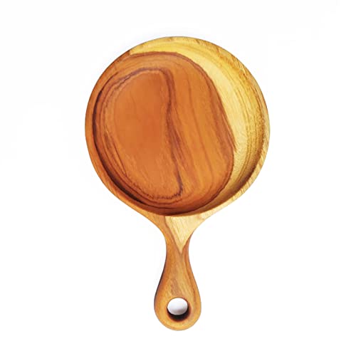 KOUPREY Vintage Natural Teak Boki Wooden Spoon Plate with Handle Korean Style Eating Party Appetizer Dinnerware Utensils Brown Eco Friendly Safe Serving Dish Tableware, 5.5 x 8.66 in.