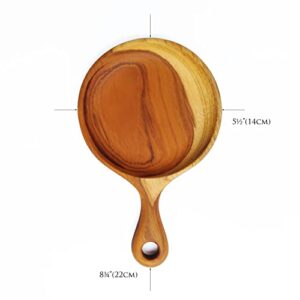 KOUPREY Vintage Natural Teak Boki Wooden Spoon Plate with Handle Korean Style Eating Party Appetizer Dinnerware Utensils Brown Eco Friendly Safe Serving Dish Tableware, 5.5 x 8.66 in.