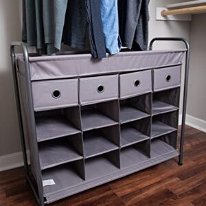 BirdRock Home 16 Cubby Shoe Rack Organizer with 4 Drawers - Grey - Free Standing Cabinet for Closet - Sturdy Metal Frame - Space Saver - Bedroom Organization