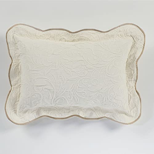 Touch of Class Vienna Light Cream Woven Matelasse Scroll Bedding Flanged Rectangle Pillow