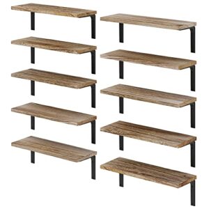 wallniture nola floating shelves for wall, 17"x 6" rustic bookshelf for living room decor, bookshelves for home office, kitchen, burned finish storage shelf set of 10