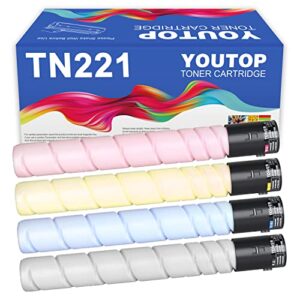 youtop 4pk tn-221 tn221 toner cartridge compatible for konica minolta bizhub c227 c287 (a8k3130 a8k3230 a8k3330 a8k3430)