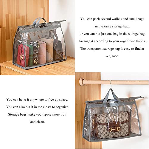 fazhongfa 2PCS Dust Bags for Handbags Clear Purse Storage Organizer Non-Woven Hanging Bag Closet with Zipper and Handle (Medium, Light Grey)