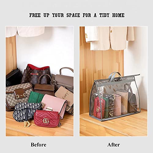 fazhongfa 2PCS Dust Bags for Handbags Clear Purse Storage Organizer Non-Woven Hanging Bag Closet with Zipper and Handle (Medium, Light Grey)