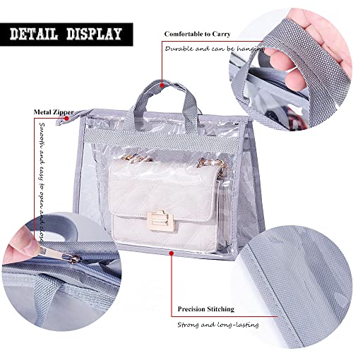 fazhongfa 2PCS Dust Bags for Handbags Clear Purse Storage Organizer Non-Woven Hanging Bag Closet with Zipper and Handle (Medium, Light Grey)