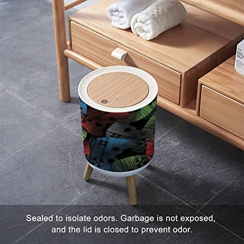 Trash Can with Lid Seamless Bright with joysticks Gaming Cool Print for Boys and Girls Press Cover Small Garbage Bin Round with Wooden Legs Waste Basket for Bathroom Kitchen Bedroom 7L/1.8 Gallon