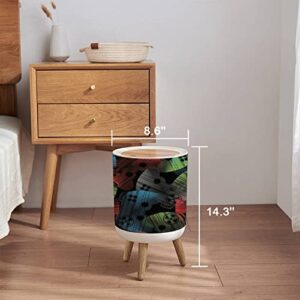 Trash Can with Lid Seamless Bright with joysticks Gaming Cool Print for Boys and Girls Press Cover Small Garbage Bin Round with Wooden Legs Waste Basket for Bathroom Kitchen Bedroom 7L/1.8 Gallon