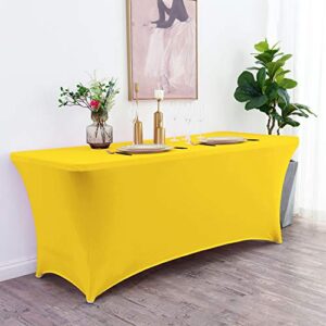 ManMengJi Spandex Table Covers 6 FT, Yellow Tablecloths for Rectangle Tables 2 Pack, Universal Table Cover Protector for Banquet, Massage Bed, Wedding, Birthday, Party and Events