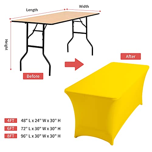 ManMengJi Spandex Table Covers 6 FT, Yellow Tablecloths for Rectangle Tables 2 Pack, Universal Table Cover Protector for Banquet, Massage Bed, Wedding, Birthday, Party and Events