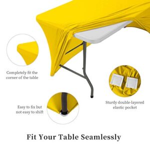 ManMengJi Spandex Table Covers 6 FT, Yellow Tablecloths for Rectangle Tables 2 Pack, Universal Table Cover Protector for Banquet, Massage Bed, Wedding, Birthday, Party and Events