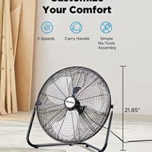 Pelonis Fan 20 Inch Floor Fan | Heavy Duty All Metal High Velocity Floor Fan with 3-Speeds| Adjustable Tilting Head | Quickmount Bracket for Home, Industrial, and Commercial Use