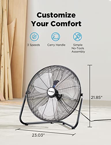 Pelonis Fan 20 Inch Floor Fan | Heavy Duty All Metal High Velocity Floor Fan with 3-Speeds| Adjustable Tilting Head | Quickmount Bracket for Home, Industrial, and Commercial Use