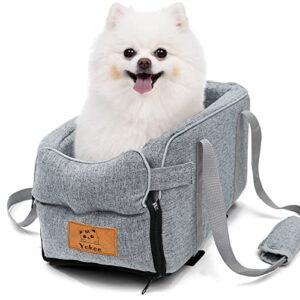 yokee dog car seat center console dog booster seat fully detachable and washable for small pets up to 12 lbs, dogs and cats carseat with fixed velcro and straps, fits car, home, travel - grey