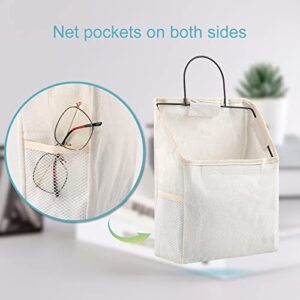 Surblue Wall Hanging Storage Bag with Sticky Hook, Closet Hanging Storage for Pocket, Bathroom Dormitory Organizer Bag, Linen Cotton Organizer Box Containers for Bedroom(White)