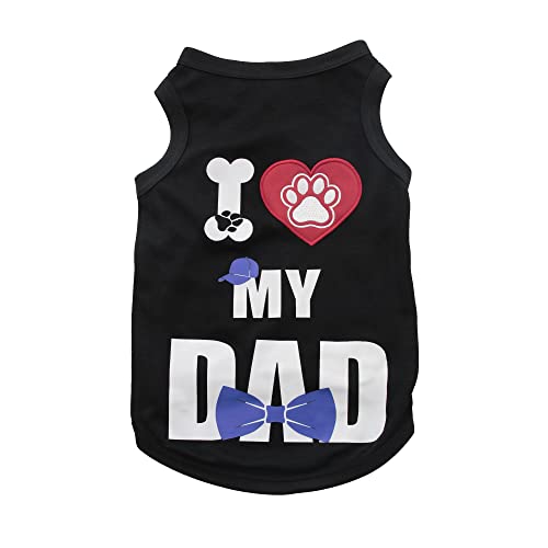 Cute Dog Shirt for Small Dogs Girl Cotton Dog T Shirts for Medium Dogs Funny Heart Embroidery I Love My Dad Patterns Breathable Puppy Tank Top Vest Tee Sleevless Black,Dog Gifts for Dog Father