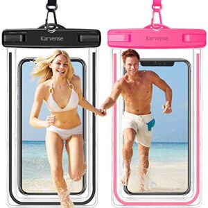 karvense waterproof phone pouch case, 2 pack waterproof cell phone holder/bag for iphone, samsung galaxy,pixel, moto, universal dry bag for vocation, beach, pool, shower, rafting, kayaking, snorkeling