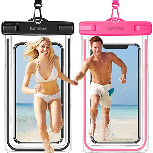 Karvense Waterproof Phone Pouch Case, 2 Pack Waterproof Cell Phone Holder/Bag for iPhone, Samsung Galaxy,Pixel, Moto, Universal Dry Bag for Vocation, Beach, Pool, Shower, Rafting, Kayaking, Snorkeling