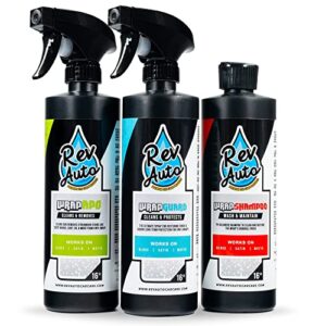 rev auto complete vinyl wrap detailing kit - 3 item car wrap cleaning kit includes wrap detailer, wrap shampoo, & wrap apc car wrap vinyl finishes | car wrap cleaner, vinyl wrap care