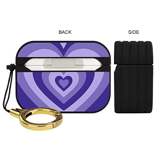 OOK Case Compatible with Airpods Pro Magnetic Closure Full Body Protective Hard Plastic Airpods Pro Case Purple Heart Design Wireless Charging Black Cover with Ring Key-Chain