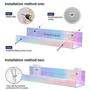 Newthinking 15 Inch Rainbow Acrylic Floating Shelves, 2 Pack Iridescent Floating Shelves Acrylic Wall Shelf Display Bookshelf for Bedroom Bathroom Kitchen