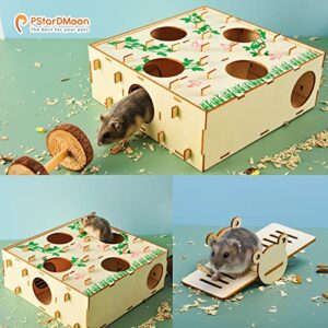 Wooden Enrichment Toys for Small Animals, Hamster Chew Toys, Interactive Hide Tunnel Puzzle Game,Mental Stimulation Toy for Hamster,Guinea Pig,Rabbit,Chinchilla (Style 3)