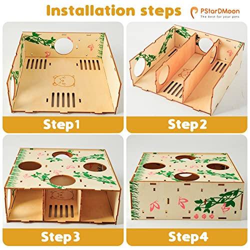 Wooden Enrichment Toys for Small Animals, Hamster Chew Toys, Interactive Hide Tunnel Puzzle Game,Mental Stimulation Toy for Hamster,Guinea Pig,Rabbit,Chinchilla (Style 3)