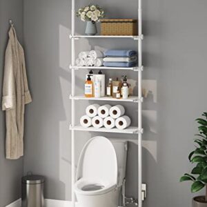 ALLZONE Over The Toilet Storage Cabinet, 4-Tier Over Toilet Bathroom Organizer, Adjustable Bathroom Shelves Over Toilet, Fit Most Showers on Above Toilet Storage, 93 to 116 Inch, Metal Shelves,White