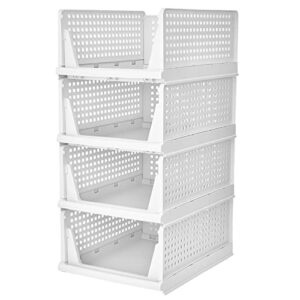 closet organizers storage bins 4 pack, stackable plastic storage basket, folding wardrobe storage box-drawer shelf storage container for office wardrobe cupboard pantry kitchen cabinets bathroom