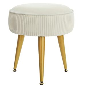 quimoo vanity stool, velvet round ottoman modern dressing stool, vanity chair for makeup room, bedroom, living room, makeup chair for vanity, capacity 280lb, easy to assemble, white