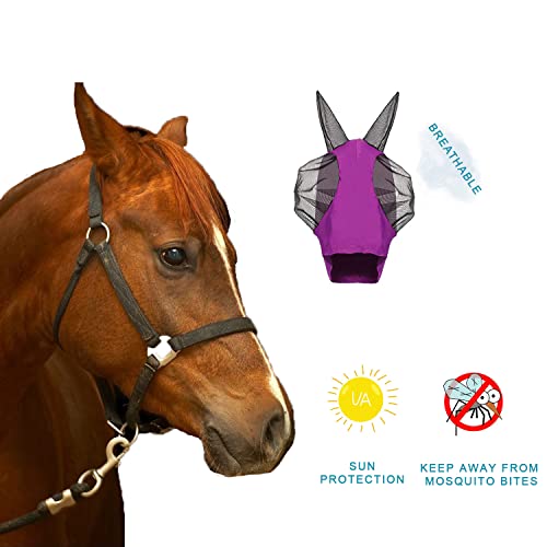 Upgrade Uv Horse Fly Mask with Ears - Equine Sunscreen Lycra Quiet Ride Elasticity Fly Mask with Ear Protection (Grey)