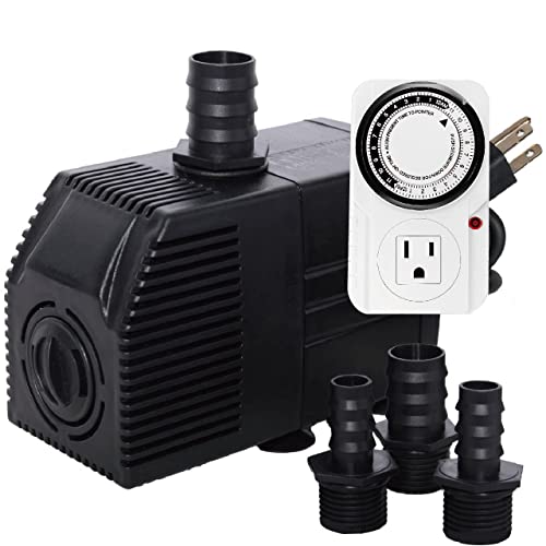 Simple Deluxe 290GPH 28W Submersible Water Pump and 24 Hour Plug-in Mechanical Electric Outlet Timers Switch for Fountains, Ponds, Aquariums and Hydroponics, Black