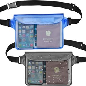 Waterproof Pouch with Waist Strap Beach Accessories Best Way to Keep Your Phone and Valuables Safe and Dry Perfect for Boating Swimming Snorkeling Kayaking Beach Pool Water Park 2 Pack Black+Blue