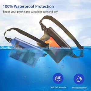 Waterproof Pouch with Waist Strap Beach Accessories Best Way to Keep Your Phone and Valuables Safe and Dry Perfect for Boating Swimming Snorkeling Kayaking Beach Pool Water Park 2 Pack Black+Blue