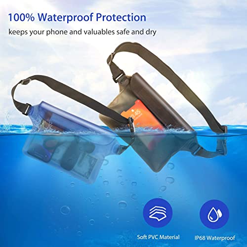 Waterproof Pouch with Waist Strap Beach Accessories Best Way to Keep Your Phone and Valuables Safe and Dry Perfect for Boating Swimming Snorkeling Kayaking Beach Pool Water Park 2 Pack Black+Blue