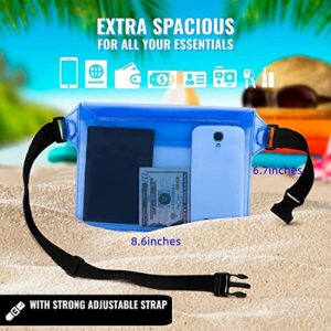 Waterproof Pouch with Waist Strap Beach Accessories Best Way to Keep Your Phone and Valuables Safe and Dry Perfect for Boating Swimming Snorkeling Kayaking Beach Pool Water Park 2 Pack Black+Blue