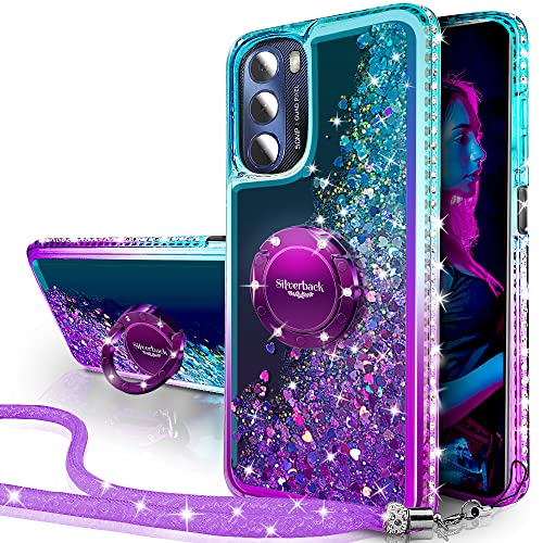 Silverback for Moto G Stylus 5G 2022 Case, Moving Liquid Holographic Sparkle Glitter Case with Kickstand, Girls Women Bling Diamond Ring Slim Protective Case for Motorola G Stylus 5G (2022), Purple