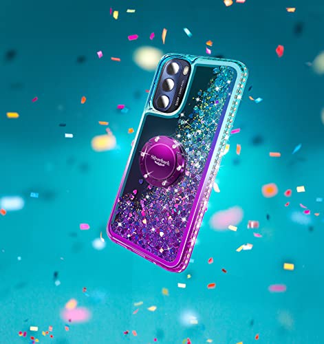 Silverback for Moto G Stylus 5G 2022 Case, Moving Liquid Holographic Sparkle Glitter Case with Kickstand, Girls Women Bling Diamond Ring Slim Protective Case for Motorola G Stylus 5G (2022), Purple