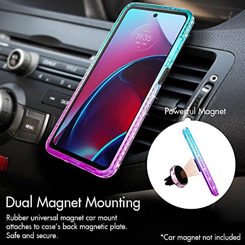 Silverback for Moto G Stylus 5G 2022 Case, Moving Liquid Holographic Sparkle Glitter Case with Kickstand, Girls Women Bling Diamond Ring Slim Protective Case for Motorola G Stylus 5G (2022), Purple