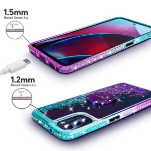 Silverback for Moto G Stylus 5G 2022 Case, Moving Liquid Holographic Sparkle Glitter Case with Kickstand, Girls Women Bling Diamond Ring Slim Protective Case for Motorola G Stylus 5G (2022), Purple