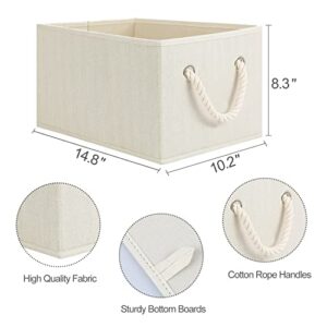 TOPIA HOME Closet Organizers and Storage Bins for Shelves, 3-Pack Foldable Storage Baskets for Organizing with Rope Handles, Collapsible Fabric Cube Organization Boxes, Large, Beige, TP02Y