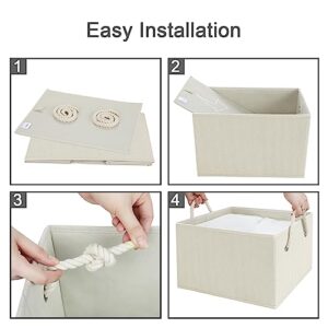 TOPIA HOME Closet Organizers and Storage Bins for Shelves, 3-Pack Foldable Storage Baskets for Organizing with Rope Handles, Collapsible Fabric Cube Organization Boxes, Large, Beige, TP02Y